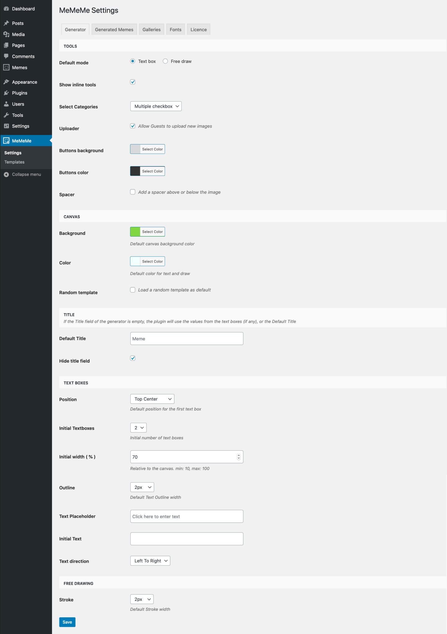 General Settings - MeMeMe - the meme generator